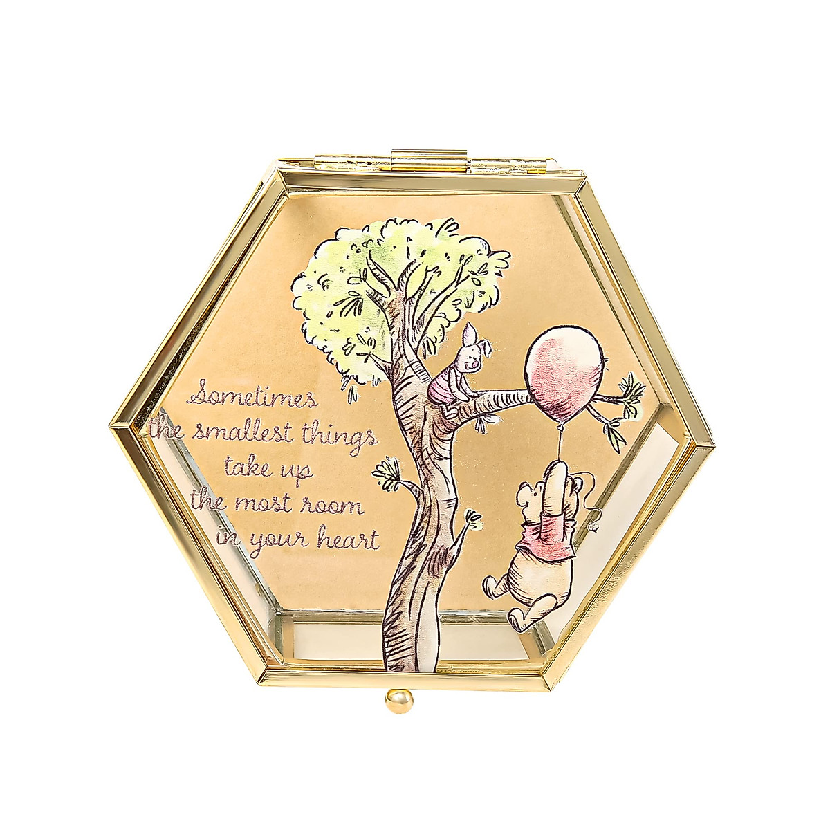 Disney Winnie the Pooh Jewelry Box - Glass Jewelry Case with Pooh and Piglet Design Jewelry Box, Officially Licensed