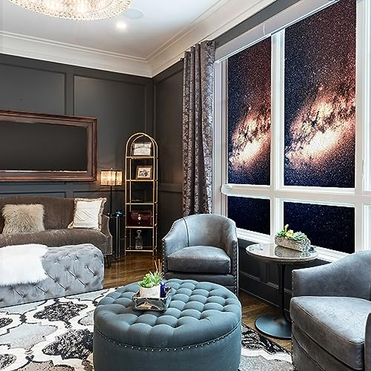 IOACIY Privacy Window Film Frosted Glass Sticker for Home Office Static Anti-UV Window Paper Decorative Window Covering for Bathroom (Universe Outer Space Starry Sky Red Blue-71, 17.7" x 23.6")