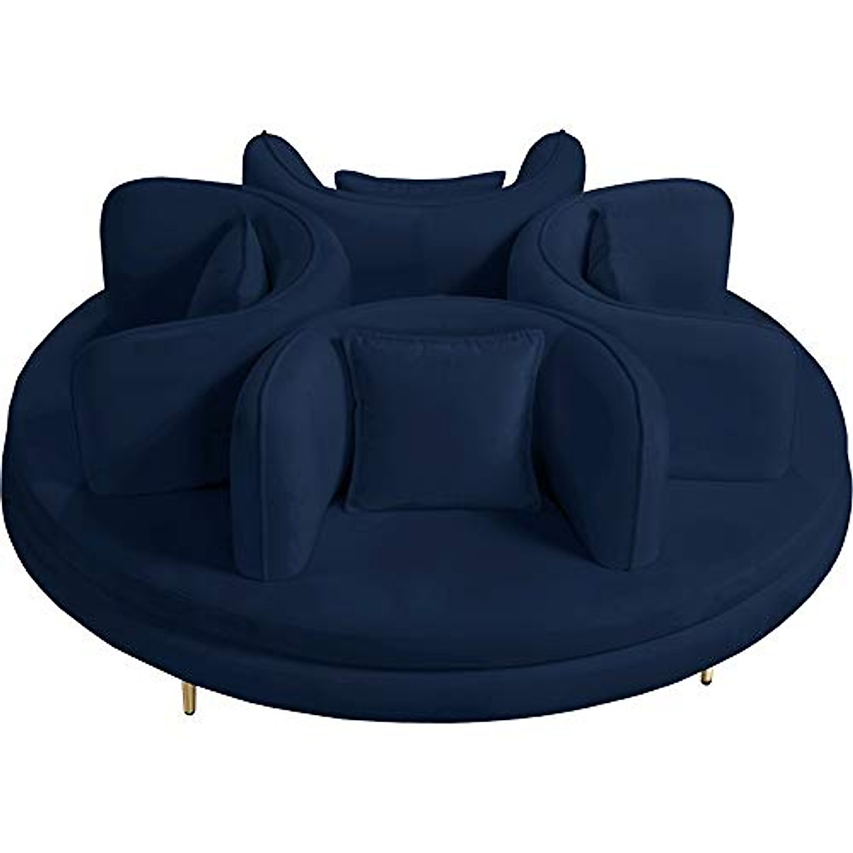Meridian Furniture 627Navy Circlet Collection Modern | Contemporary Velvet Upholstered Roundabout Sofa with Sturdy Gold Iron Legs, 72" W x 72" D x 29" H, Navy
