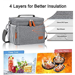Voova Large Lunch Bag 12 Can (10L) Insulated Leakproof Soft Lunch Box for Adult Men Women, Collapsible Portable Small Cooler Bag Bento Lunchbox for Work Beach Picnic Camping, Grey