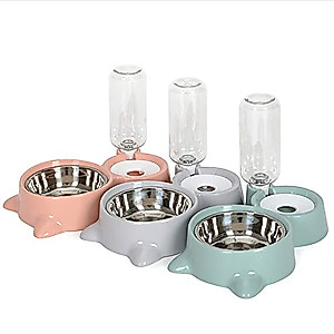 FUUIE Bowls for Food and Water Automatic Pet Cat Dog Feeder Bowls Water Dispenser Kitten Drinking Bowl Dogs Feeder Food Dish Stainless Steel Pet Bowl Goods (Color : Gray)