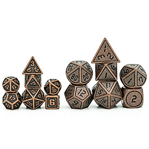 UDIXI 10mm Mini Metal DND Dice Set, 7-Die Small Metal Dice Portable Tiny Polyhedral RPG Dice for D&D Dungeons and Dragons Role Playing Games (Copper)