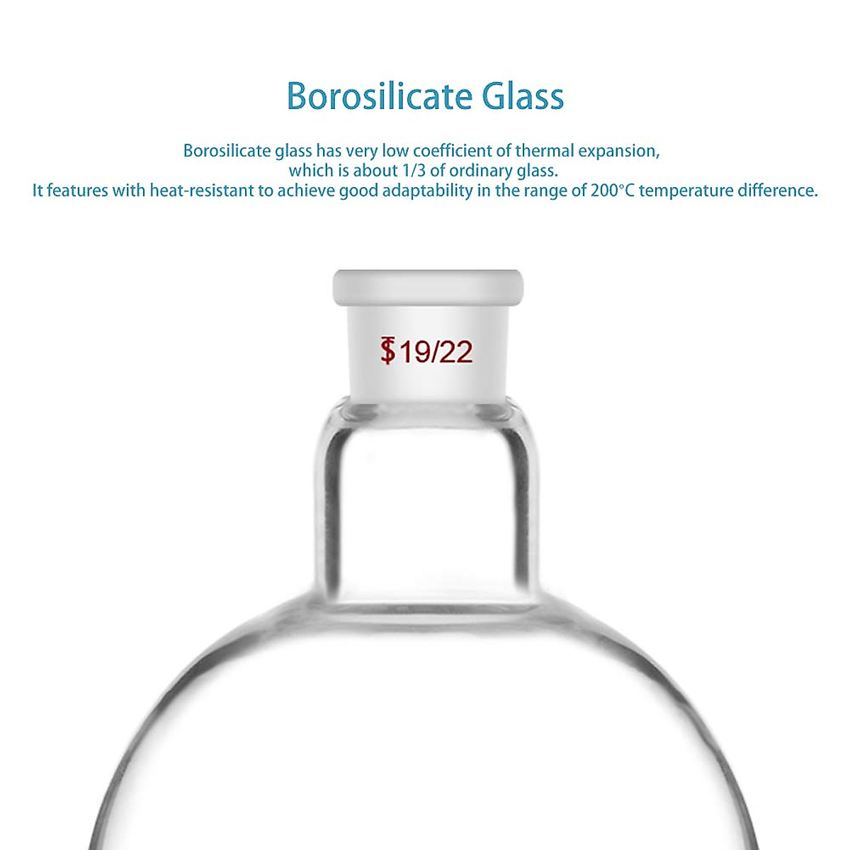 StonyLab Glass 500mL Heavy Wall Single Neck 1 Neck Round Bottom Flask RBF, with 19/22 Standard Taper Outer Joint - 500mL
