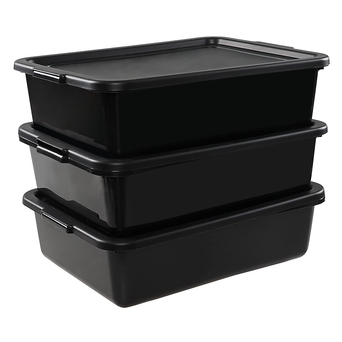Buyitt Black Commercial Tote Box with Lid, 13 L Bus Tubs/Bus Box, 3-Pack