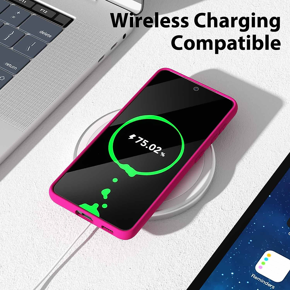 oakxco for Samsung Galaxy S21 Phone Case Liquid Silicone, Fluorescent Bright Solid Color, Cute Thin Slim Soft Rubber TPU Plain Smooth Gel Matte Protective Cover for Women Girl, Fuchsia Hot Pink