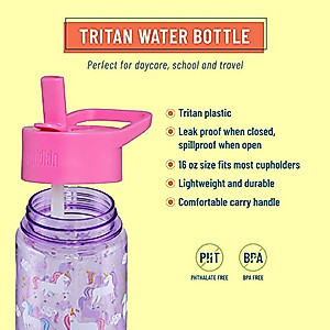 Wildkin Kids Reusable 16 Ounce Water Bottle for Boys and Girls, Perfect for Daycare, School, or Travel, Features Straw Top and Carrying Handle, Easy to Clean Water Bottles for Kids (Unicorn)