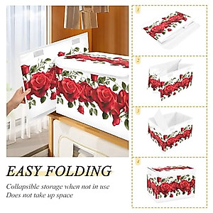 TecEr Red-roses-valentine's Day Large Fabric Foldable Storage Bins with Lids and Handle, Decorative Storage Box Cube for Shelves Closet Home Bedroom Office