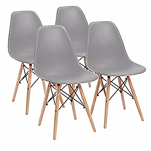 ExAchat Set of 4 Modern Style Chair- Mid Century Modern Shell Chair with Dowel Wood Legs - for Dining Room, Kitchen, Bedroom, Lounge (Grey-3)