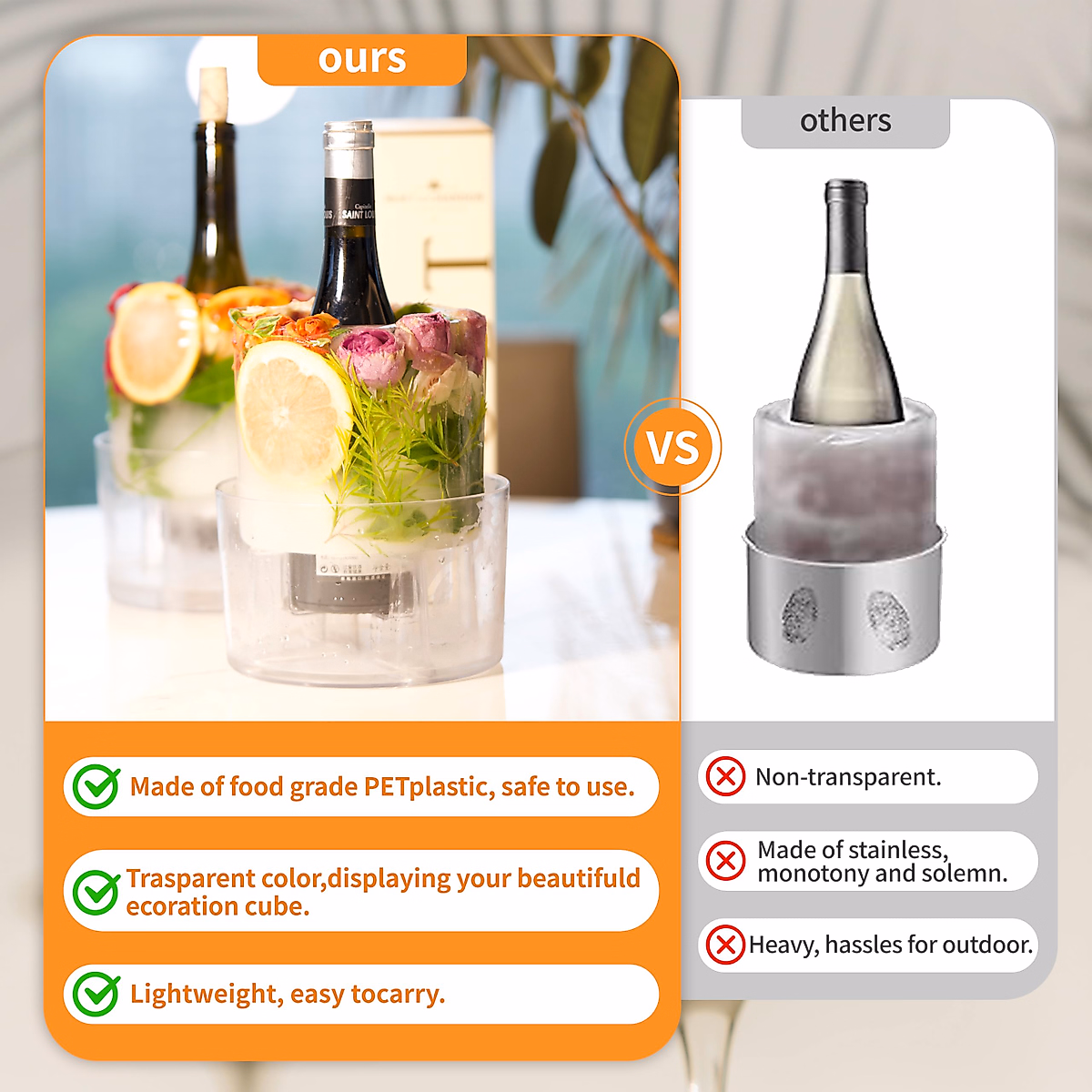 Ice Molds, Ice Bucket, Ice Mold Wine Bottle Chiller, DIY Champagne Cocktails Clear Bucket Freezer Chiller, Any Floral or Fruits Decoration for Party, Wedding and Celebration, Beautiful with Creative