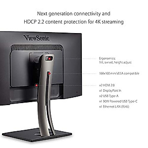 ViewSonic VP3481a 34-Inch WQHD+ Curved Ultrawide USB C Monitor with FreeSync, 100Hz, ColorPro 100% sRGB Rec 709, 14-bit 3D LUT, Eye Care, 90W USB C, HDMI, DisplayPort for Home and Office,Black