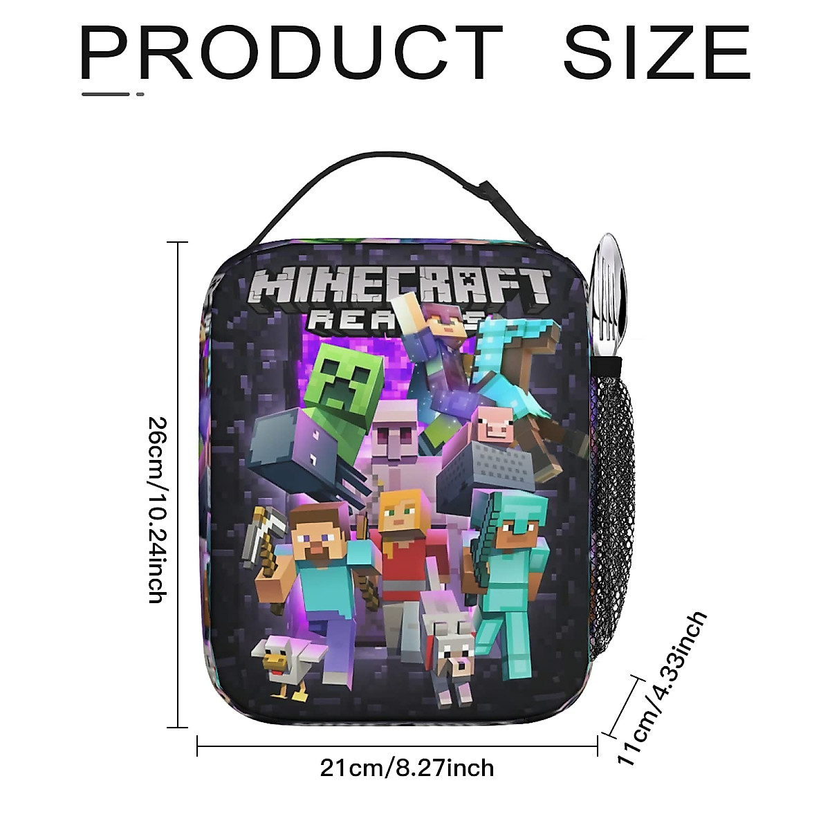 Anime Lunch Box,insulated Soft Lunch Bag for Men Women,Reusable Lunch Tote Bag Gifts with Water Bottle Holder for Office Work out Travel Picnic-Black