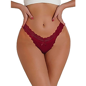 Milumia Women Sexy Panties Floral Lace Cut Out Thongs Mid Waist Underwear Briefs Pure Burgundy Medium