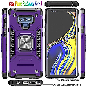 AYMECL for Galaxy Note 9 Case, Note 9 Case with Self Healing Flexible TPU Screen Protector [2 Pack], Military Grade Double Shockproof with Kickstand Protective Case for Samsung Note 9-Purple