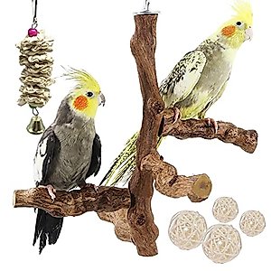 Allazone 6 PCS Bird Perch Natural with Chewing Toys Natural Grapevine Bird Stand Grape Stick Natural Bird Parrot Perch Standfor Parrots, Parakeets Cockatiels, Conures, Macaws, Love Birds