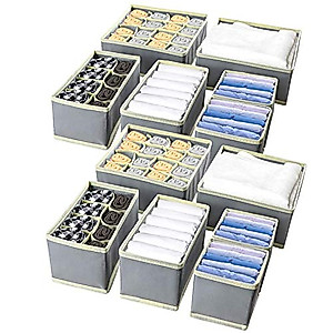 LadyRosian 12 Pack Foldable Drawer Organizers, Storage Boxes, Closet Dresser Drawer Organizer Dividers Fabric Containers Basket Bins for Underwear Bras Panties Ties Socks Baby Cloth (Grey)