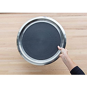 Service Ideas TR1614SR Tray with Top and Bottom Built in Non-Slip Rubber Inserts, 14" Round, Dishwasher Safe, Stainless Steel