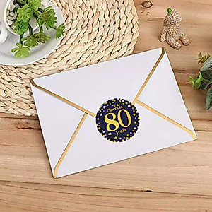 Black and Gold Cheers to 80 Years Sticker Labels - 80th Birthday Party Favor Stickers - 2 in - 50 Count