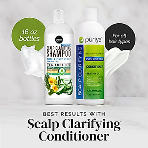 Puriya Tea Tree Clarifying Shampoo. Plant Rich Dry Itchy Scalp Relief, for Kids, Adults, Sulfate Free, No Harsh Chemicals Seen in Dandruff Treatment, Seborrheic Dermatitis, Psoriasis Shampoo, 16 oz