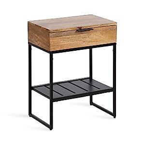 Kate and Laurel Malone Modern Wooden Side Table with Metal Shelf, 18 x 13 x 25, Natural Brown and Black, Transitional Wood Nightstand with Storage Shelf Below