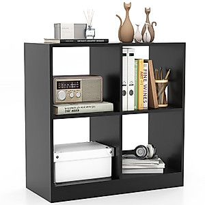 Tangkula 4-Cube Bookcase, Freestanding Open Bookshelf, 2 Anti-Tipping Kits, Modern Cube Storage Wooden Display Shelf for Living Room Kids Room, Easy Assembly (Black, 29 x 13 x 29 Inch)