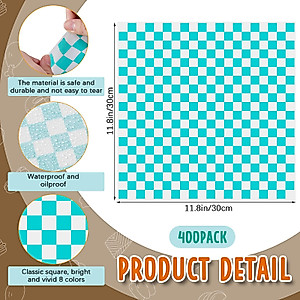 Tenceur 64 Pcs Fast Food Basket 400 Sheets Checkered Deli Liner Plastic Baskets for Food Basket Liners Plastic Food Trays with Parchment Paper for Restaurant Party Hot Dog Bread Burger, 8 Colors