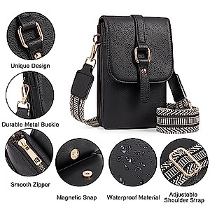 CLUCI Small Crossbody Bags for Women Leather Cell Phone Shoulder Purses Black