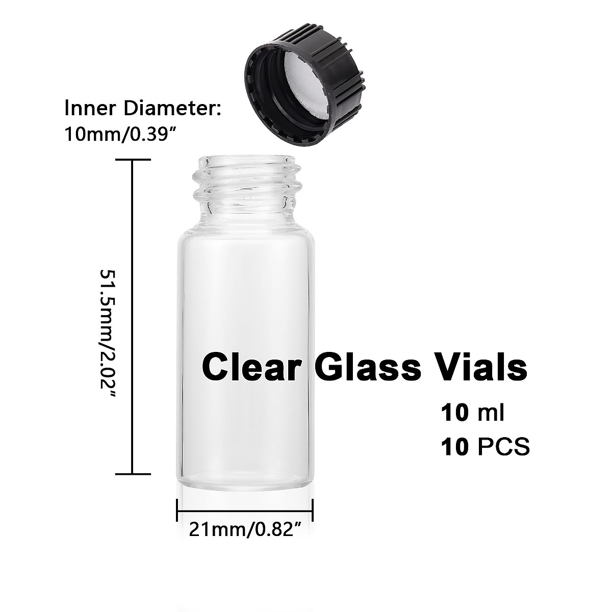 JIUWU 10 Pack Clear Glass Bottles Vial Liquid Sampling Sample Glass Bottles Vials Screwcap Capacity 10 ml (0.3 Oz)