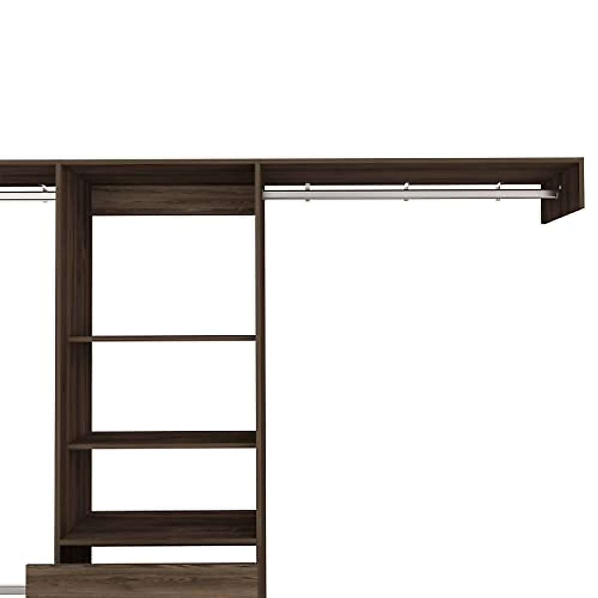 Manchester 250 Closet System with 5 Open Shelves, 1 Drawer, and 3 Metal Rods, Dark Walnut