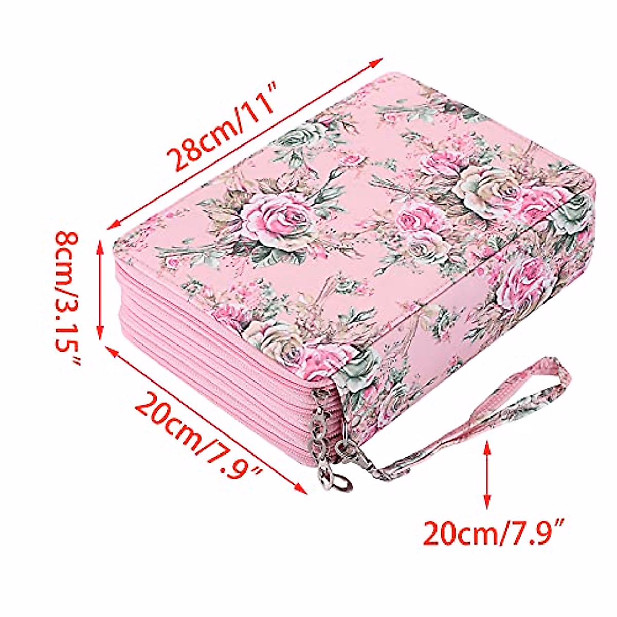 BTSKY Colored Pencil Case- 200 Slots Pencil Holder Pen Bag Large Capacity Pencil Organizer with Handle Strap Handy Colored Pencil Box with Printing Pattern Pink Rose