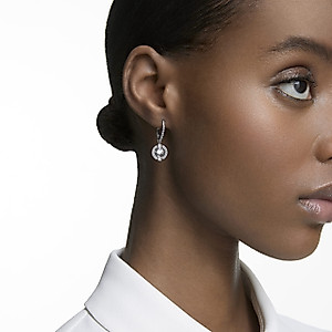 Swarovski Una Drop Pierced Earrings with Crystal Pavé Surrounding a Round, White Floating Stone on a Rhodium Finished Setting