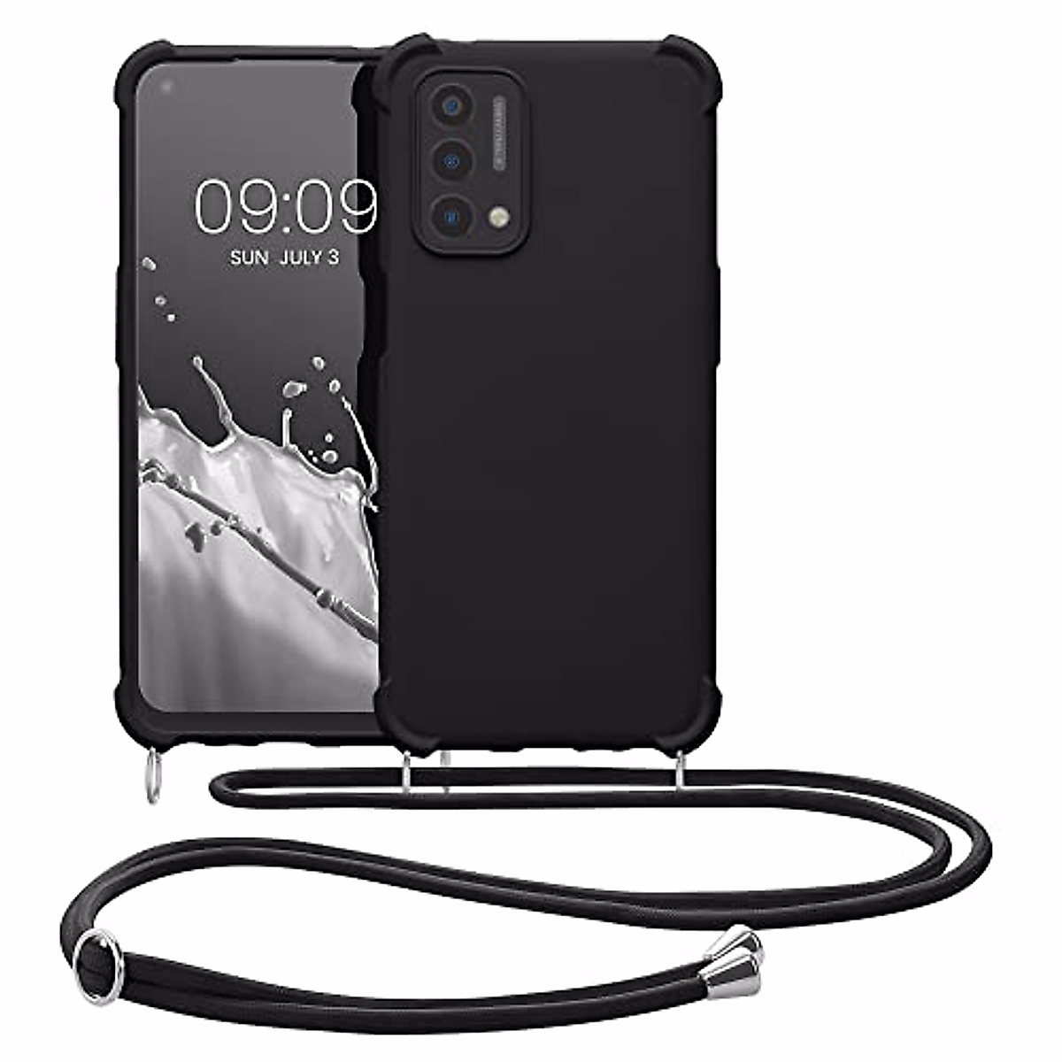 kwmobile Crossbody Case Compatible with OnePlus Nord N200 5G Case - TPU Silicone Cover with Strap - Black