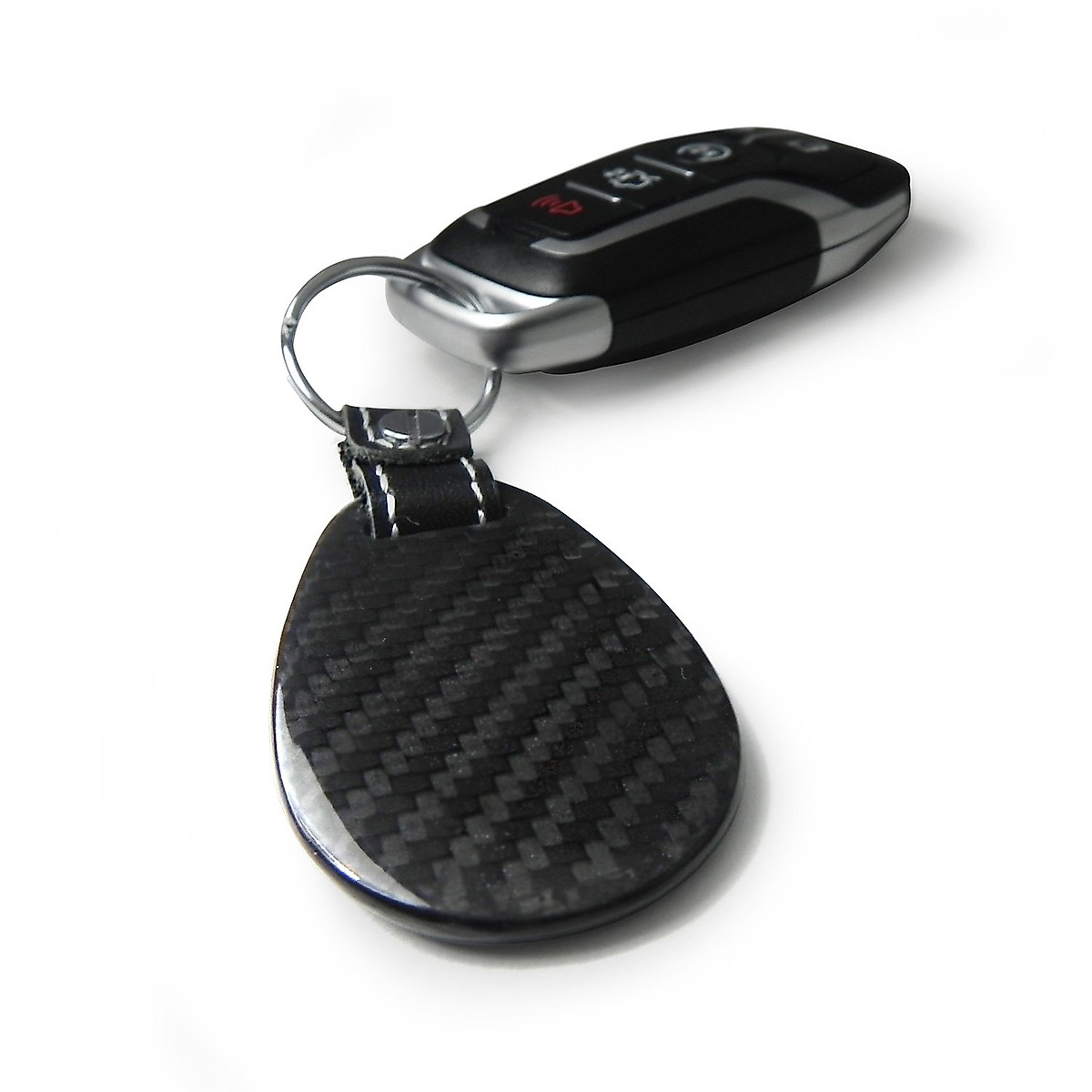 iPick Image Compatible with Honda Odyssey Real Black Carbon Fiber with Leather Strap Large Tear Drop Key Chain