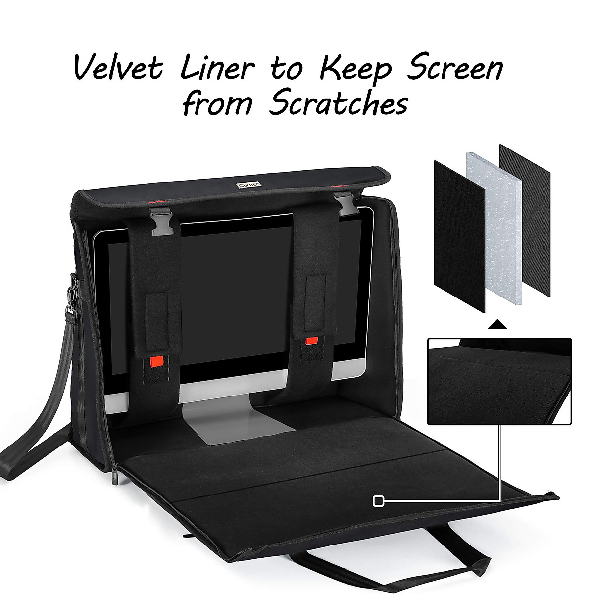 CURMIO Travel Bag Compatible for Apple iMac 27'' Desktop Computer, Portable Carrying Case Compatible with iMac 27-inch Monitor and Accessories, Black (Patent Pending)