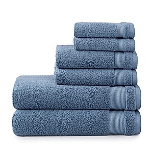 MARTHA STEWART 100% Cotton Bath Towels Set - 6 Piece Set | 2 Bath Towels - 2 Hand Towels - 2 Washcloths | Quick Dry Towels | Plush Towels | Absorbent | Ideal For Everyday Use | Blue Towels