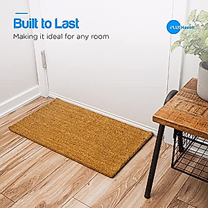 PLUS Haven Coco Coir Door Mat with Heavy Duty Backing, Natural Welcome Doormat, 17.5”x30”, Doormat Outdoor Entrance, Front Porch Door Mat, Easy to Clean Entry Mat, Outdoor and Indoor Uses, Home Decor