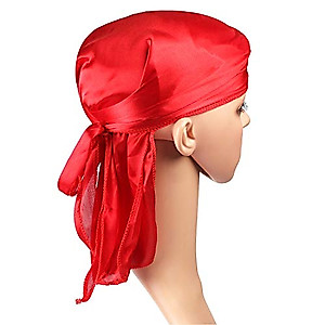 Beelittle Captain Pirate Costume Accessory Set Durag Long-Tail Headwraps Silky Cap Pirate Eye Patch Halloween Pirate Accessories Kit for Halloween Pirate Party Dress Up (Red)