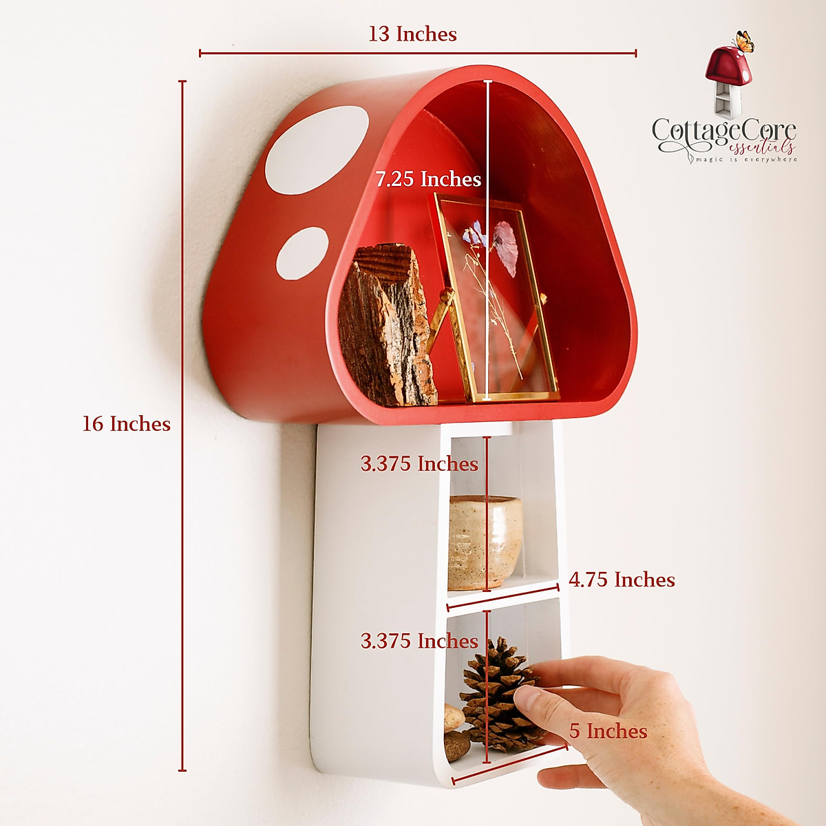 Floating Mushroom Shelf - Whimsical, Eccentric Cottagecore Decor - for Crystal and Cool Trinket Display - Cute, Funky and Unique Fairycore Aesthetic Shelves for Home, Kitchen, Bedroom and Nursery