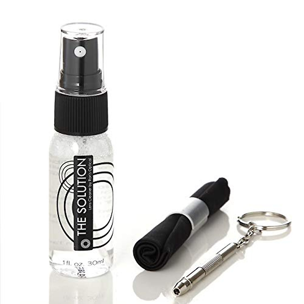 The Solution Lens Cleaner & Repair Kit | 1oz Alcohol Free Eyeglass Lens Cleaning Spray, Microfiber Cleaning Cloth & Keychain Screwdriver for Glasses, Lens, Screens