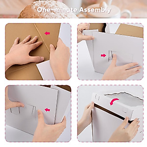 Zeonly 5 Pcs 10x10x8 inch Corrugated Cake Boxes with Cake Boards,10 inch Tall Cake Box with Stickers and Ribbon for Christmas Wedding Birthday Party