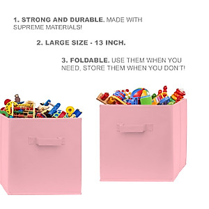 Pomatree 13x13x13 Inch Storage Cubes - 4 Pack - Large and Sturdy Storage Bins | Dual Handles, Foldable | Cube Organizer Bin | Fabric Baskets for Organizing Closet, Clothes and Toys (Pink)