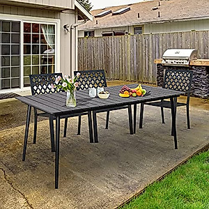 Sumshadow Patio Rectangle Dining Table, 71" x 35.1" Rectangle Outdoor Dining Table, All-Weather Table for 6, Slatted Tabletop for Patio, Lawn, Deck