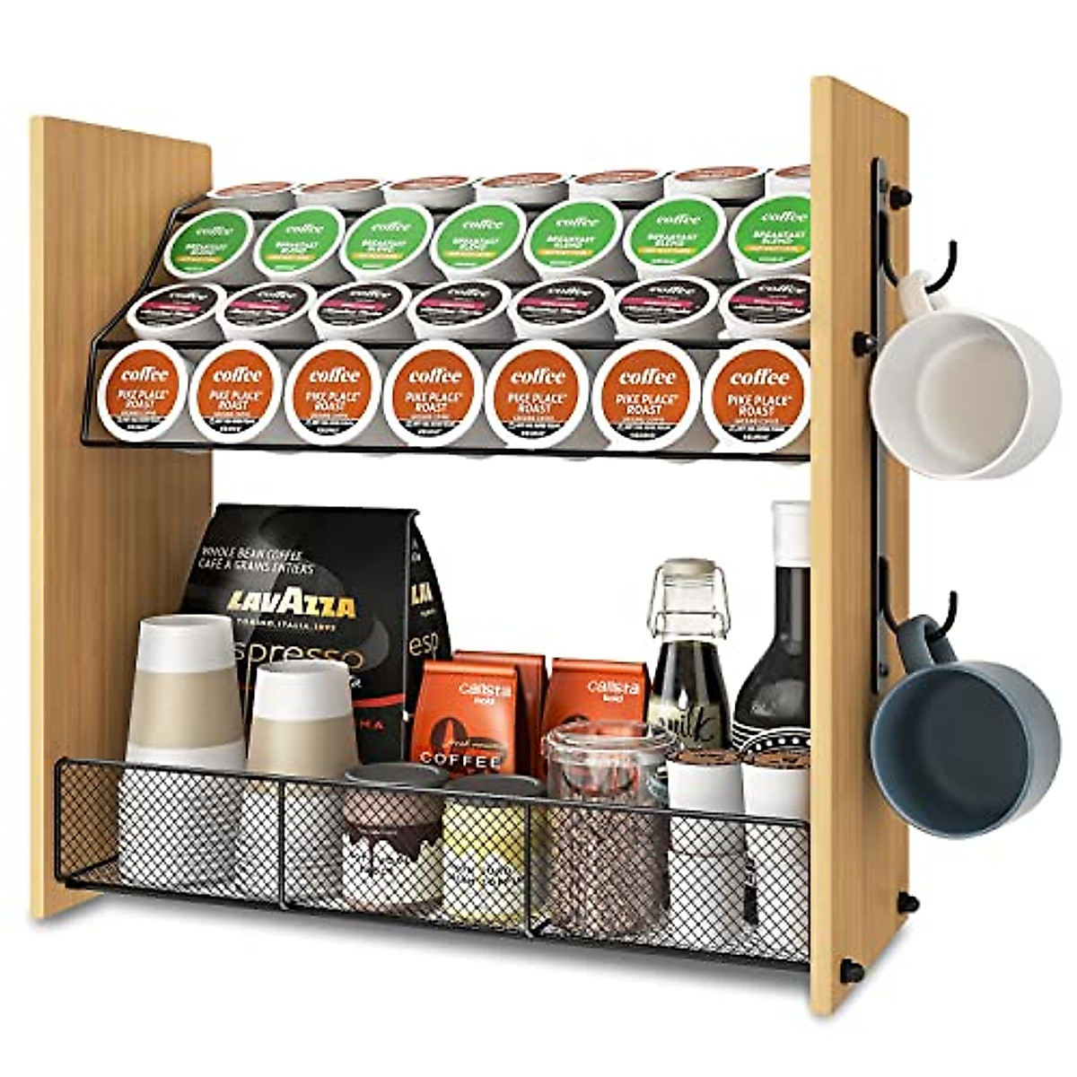 Mefirt K Cup Holder, Large Capacity Coffee Pod Holder Coffee Bar Accessories and Cup Storage Organizer, K Cup Holders for Counter Bamboo Coffee Station Organizer for Home, Kitchen, Office, Countertop