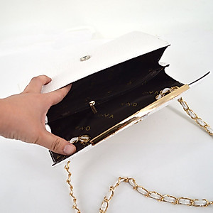 Sun Kea Women's Faux Leather Shoulder Bag Small Gold Chain Quilted Cross Body Handbag Clutch Vintage Evening Bag