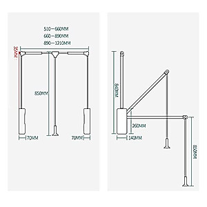 Drop-Down Wardrobe Hanging Rail, Aluminum Closet Storage Rack Drying Rack, Adjustable Closet Rod Wardrobe Lifter Storage Rack, Adjustable 510-1210mm, Load 30KG (Size : 510-660mm)