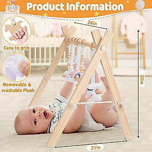 KIZZYEA Wooden Baby Play Gym, Infant Activity Gym for 0-3-6-12 Months, Wooden Foldable Frame Bar, Baby Activity Center, Newborn Montessori Gift for Boys Girls Ages 0 Month+