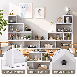 SILKYDRY 4 Tier Bookshelf, L Shaped Ladder Corner Bookshelf, 6 Cubes Stepped Etagere Bookcase, 10 Shelves Storage Display Rack for Living Room Home Office Hallway (White)