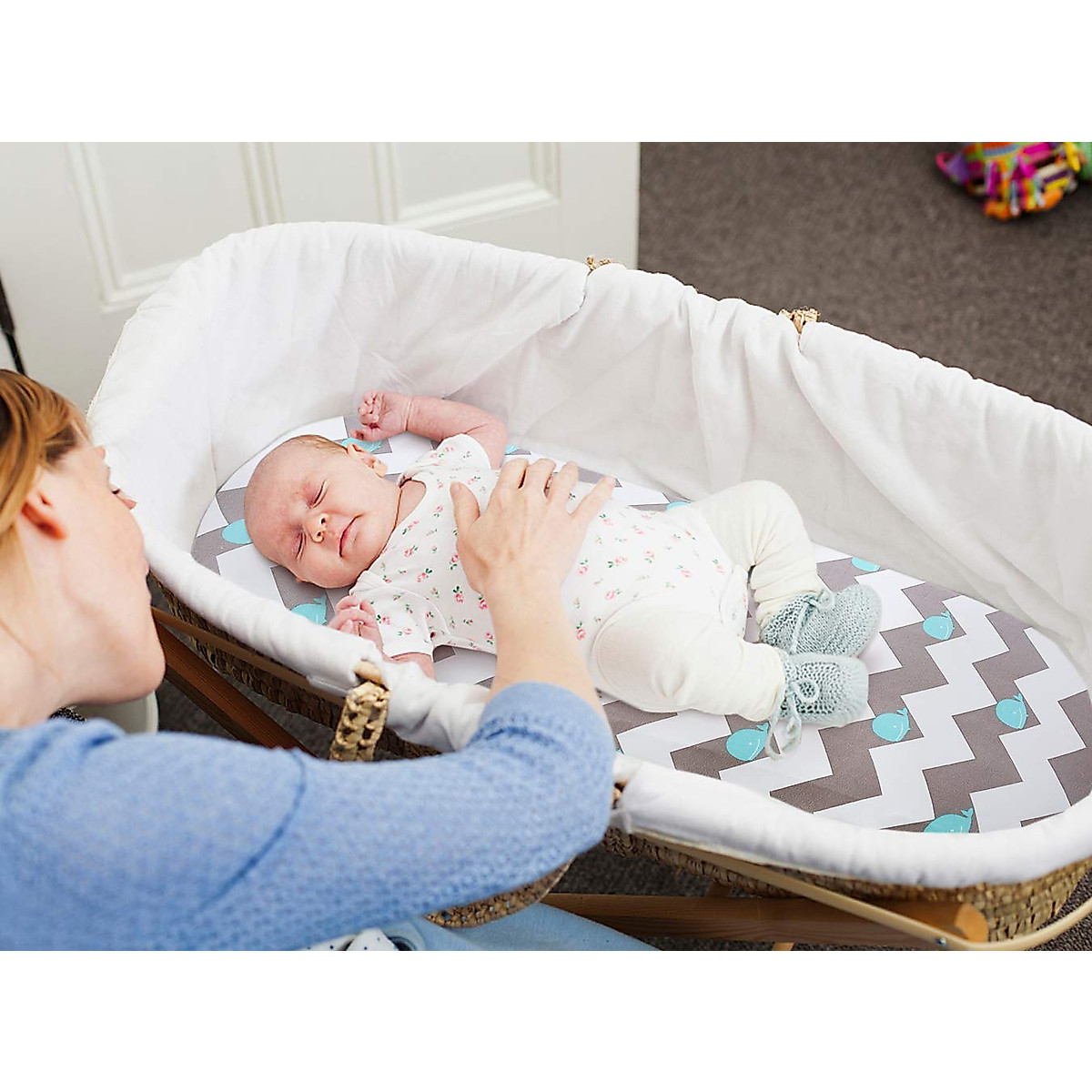 COSMOPLUS Bassinet Sheet Set 2 Pack Stretch Fitted Cradle Fitted Sheets for Bassinet Pads/Mattress, for Boys Girls,Unisex,Ultra Soft,Whale/Cloud