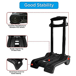 Portable Folding Hand Truck Lightweight Trolley Compact Utility Cart with 50kg/110lbs Heavy Duty 2 Wheels Solid Construction Adjustable Handle for Moving Travel Shopping Office Luggage Use(BY07-Black)