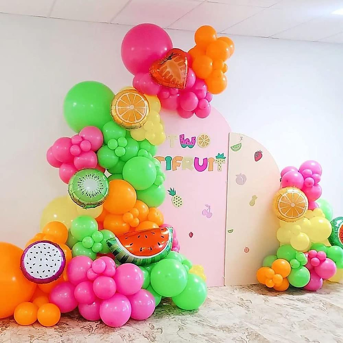 149pcs Fruit Balloon Garland Arch Kit Pink Yellow Green Balloons with Mixed Waterlemon Pineapple Mylar Foil Balloons for Twotti Fruity Party Decorations 2nd Birthday Party Summer Supplies