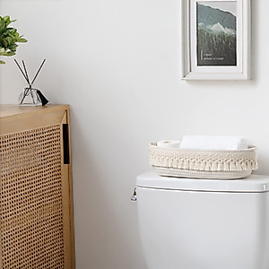 Dahey Boho Door Organizer with 4 Pockets and Macrame Storage Basket for Bathroom Bedroom Living Room Nursery